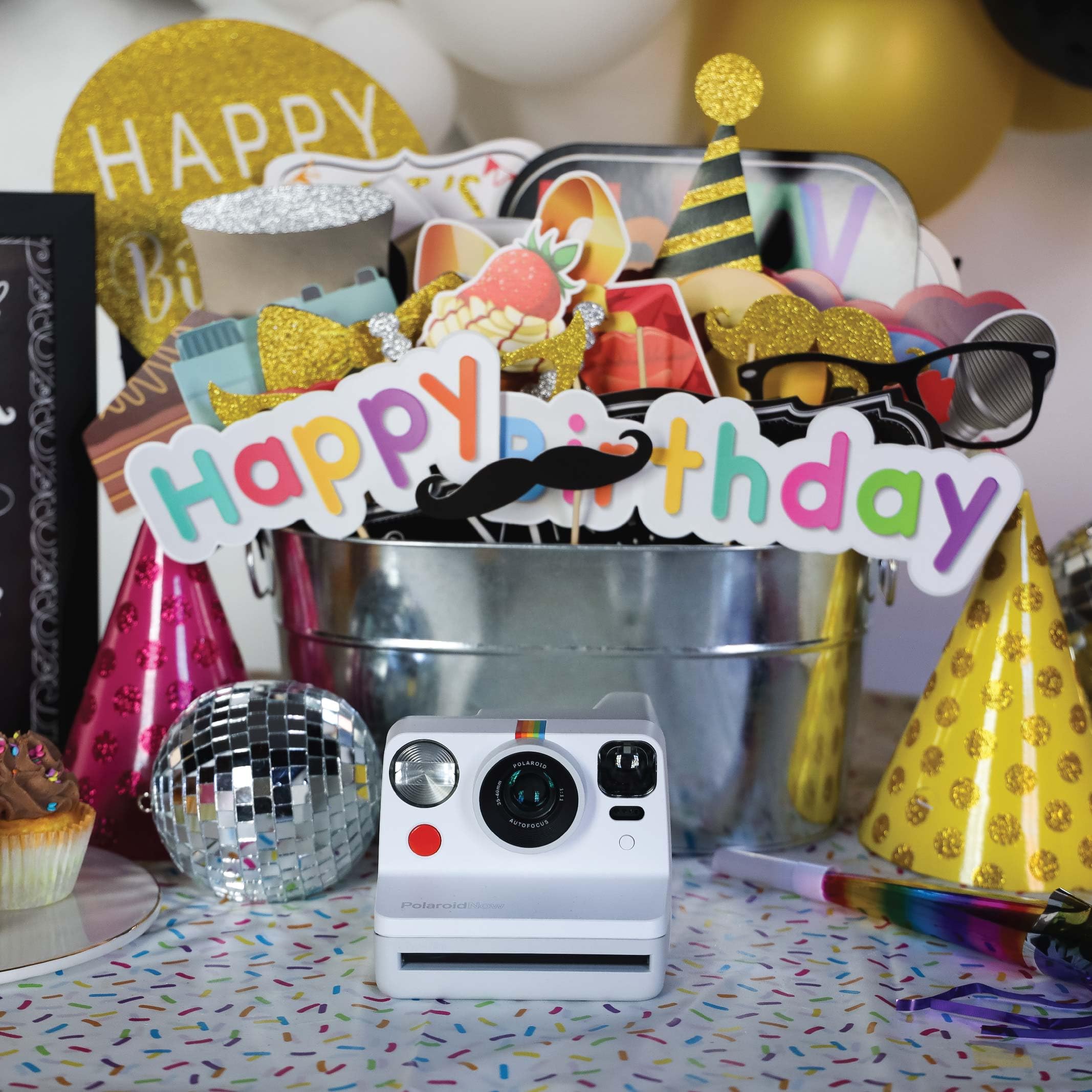 Birthday Photo Booth Props - 41-pc Photo Prop Kit with 8 x 10-Inch Sign, 60 Adhesive Pads, 45 Sticks - Birthday Photo Props - Birthday Props for Photo Booth