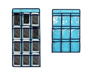 nimes hanging closet underwear sock jewelry storage over the door classroom cell phone calculator organizer clear pockets (blue-12 & 9 pockets pack)