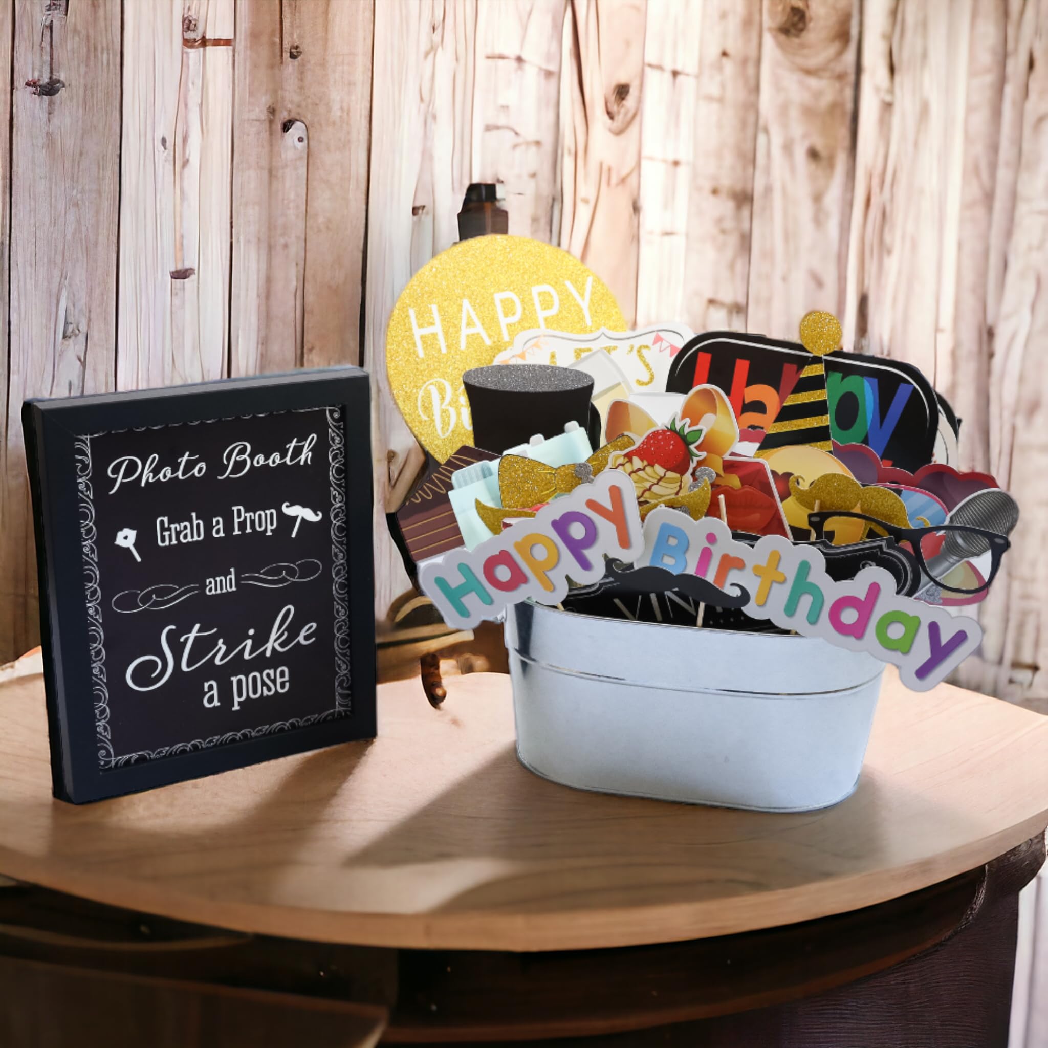 Birthday Photo Booth Props - 41-pc Photo Prop Kit with 8 x 10-Inch Sign, 60 Adhesive Pads, 45 Sticks - Birthday Photo Props - Birthday Props for Photo Booth