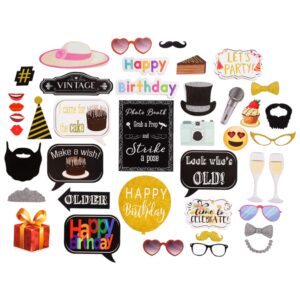 Birthday Photo Booth Props - 41-pc Photo Prop Kit with 8 x 10-Inch Sign, 60 Adhesive Pads, 45 Sticks - Birthday Photo Props - Birthday Props for Photo Booth