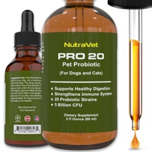 probiotics for dogs and cat probiotics - 120 servings (1/2ml). 100% natural digestive enzymes for gas relief and healthy digestion. prebiotics via liquid vitamins for constipation & leaky gut