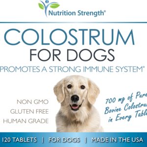 Nutrition Strength Pure Bovine Colostrum for Dogs Supplement, Rich in Antibodies to Protect Against Disease, Support for Immune Function, Digestive System, 120 Chewable Tablets