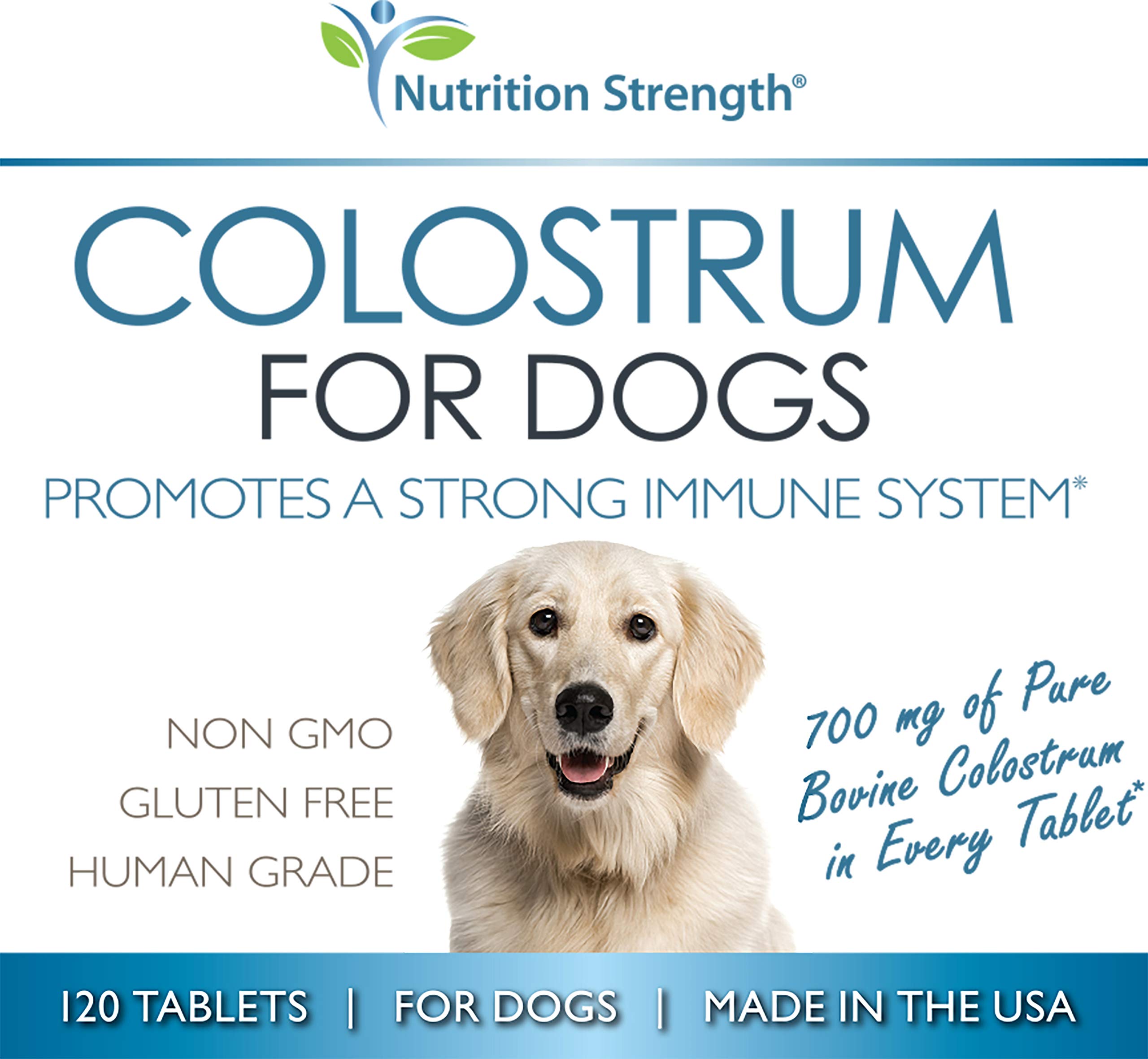 Nutrition Strength Pure Bovine Colostrum for Dogs Supplement, Rich in Antibodies to Protect Against Disease, Support for Immune Function, Digestive System, 120 Chewable Tablets