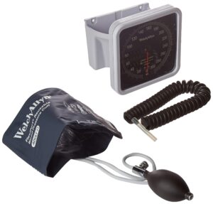 welch allyn 7670-01 wall aneroid sphygmomanometer with size-11 adult, flexiport reusable, 2-tube cuff; premium inflation bulb and valve, coiled tube