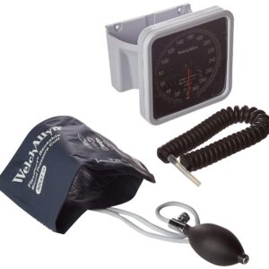 Welch Allyn 7670-01 Wall Aneroid Sphygmomanometer with Size-11 Adult, FlexiPort Reusable, 2-Tube Cuff; Premium Inflation Bulb and Valve, Coiled Tube