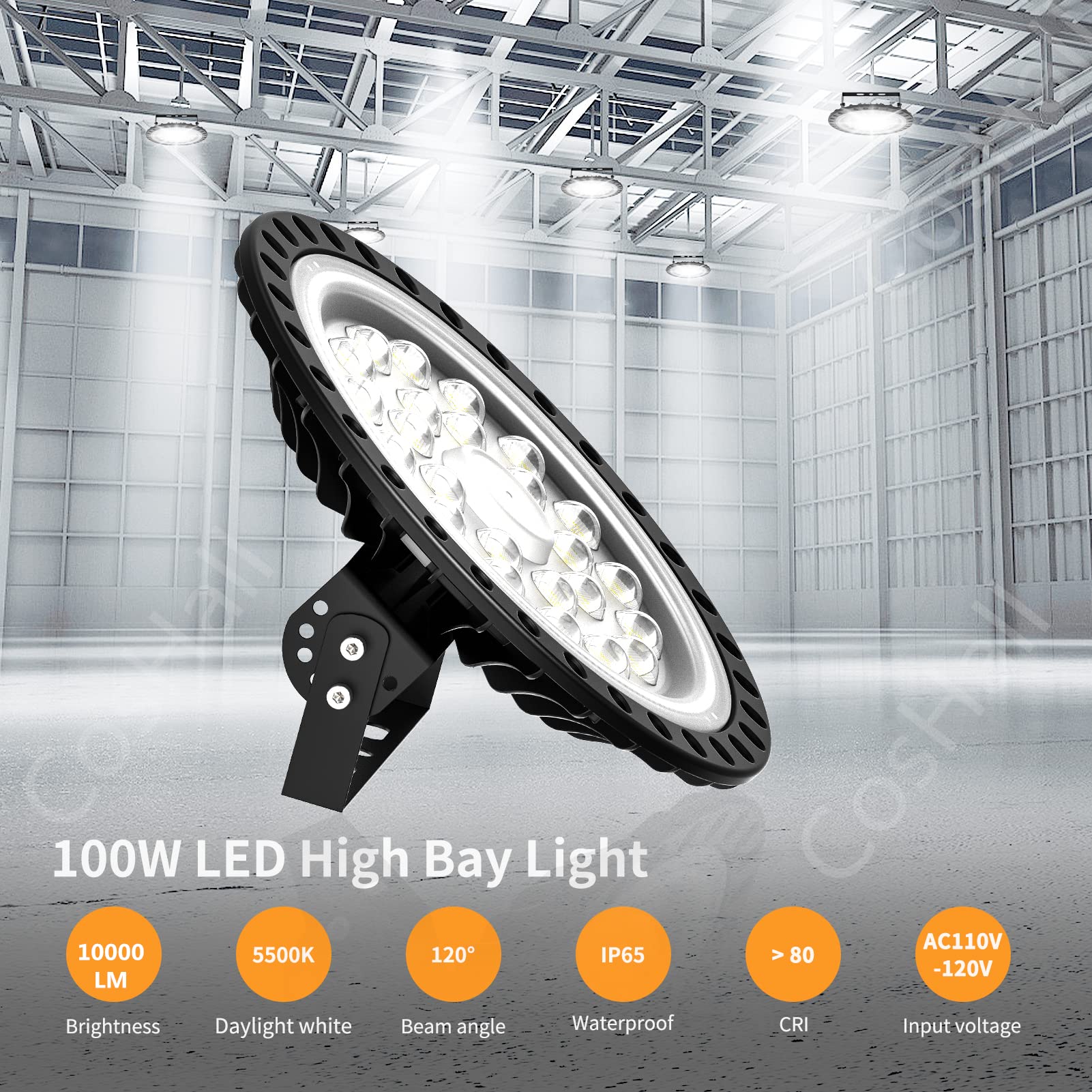 UFO LED High Bay Lights 100W 5 Pack,Super Bright 10000LM High Bay LED Shop Lights,6500K Daylight High Bay LED Lights,Waterproof High Bay Lighting,LED High Bay Light for Factory Warehouse Workshop