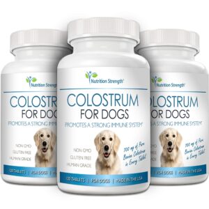 Nutrition Strength Pure Bovine Colostrum for Dogs Supplement, Rich in Antibodies to Protect Against Disease, Support for Immune Function, Digestive System, 120 Chewable Tablets