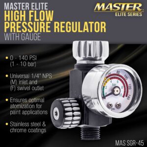 Master Elite Series High Flow Spray Gun Air Pressure Regulator with Gauge, 0 to 140 PSI - Air Flow Control Adjusting Valve for Air Tools