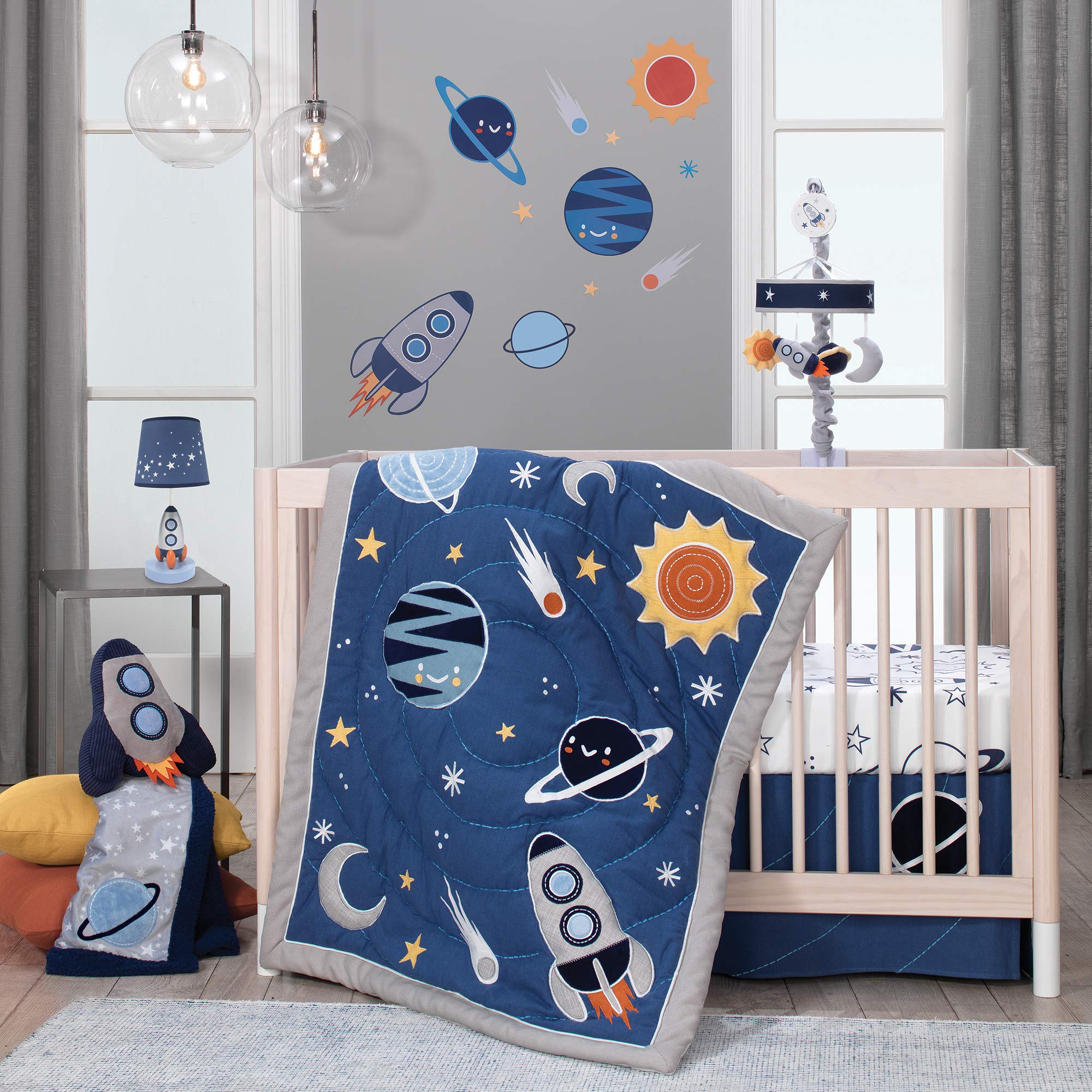 Lambs & Ivy Milky Way Rocket Ship Nursery Throw Pillow Plush