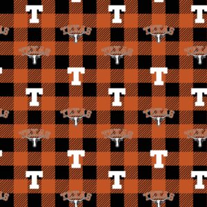 sykel enterprises university of texas fleece blanket fabric-texas longhorns fleece fabric with buffalo plaid design