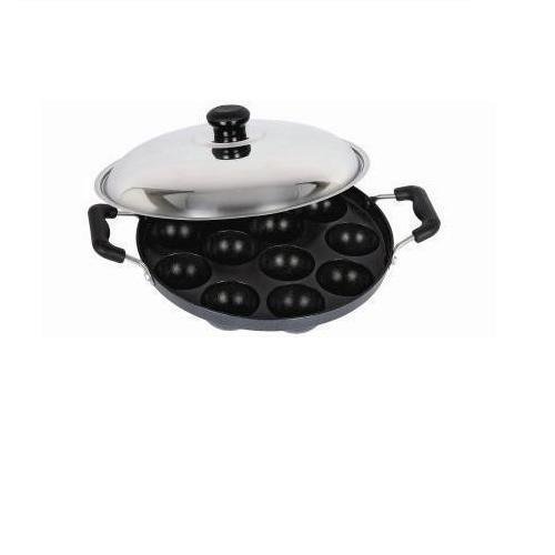 Tanish Trading Non Stick Cookware Appam Maker 12 Ball With Lid,Paniyaram Pan Patra Non Stick,Pancake Pastry Pan, Appam Maker Set