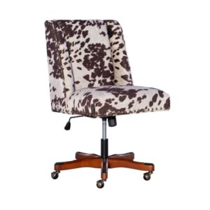 Riverbay Furniture Transitional Fabric Office Chair with Casters in Brown/Walnut