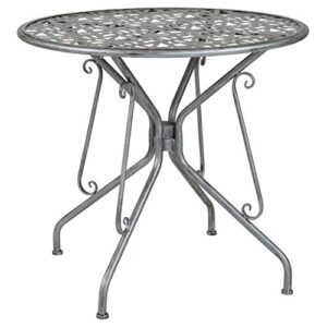 flash furniture agostina series 31.5" round antique silver indoor-outdoor steel patio table