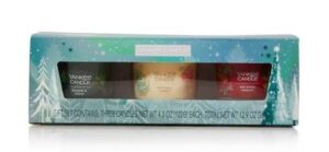 yankee candle 3 small tumblers holiday gift box - balsam & cedar, christmas cookie, and red apple wreath