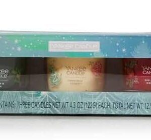 Yankee Candle 3 Small Tumblers Holiday Gift Box - Balsam & Cedar, Christmas Cookie, and Red Apple Wreath