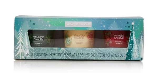 Yankee Candle 3 Small Tumblers Holiday Gift Box - Balsam & Cedar, Christmas Cookie, and Red Apple Wreath