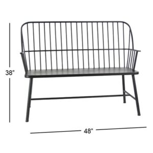 Deco 79 86945 Metal Outdoor Grill Style High Back Frame Patio Trestle Legs and Armrests, Bench 48" x 19" x 38", Black