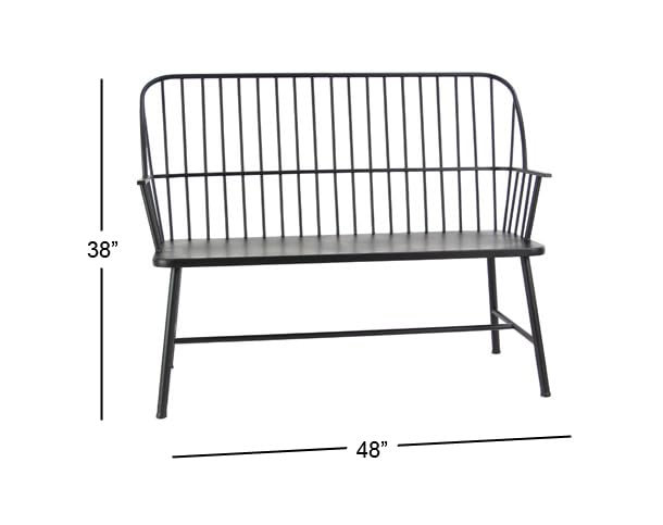 Deco 79 86945 Metal Outdoor Grill Style High Back Frame Patio Trestle Legs and Armrests, Bench 48" x 19" x 38", Black