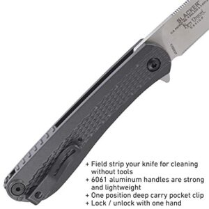 CRKT Slacker EDC Folding Pocket Knife: Take Apart Field Strip, Satin Drop Point Blade, Flipper Open, Liner Lock, Aluminum Handle, Deep Carry Pocket Clip K350KXP