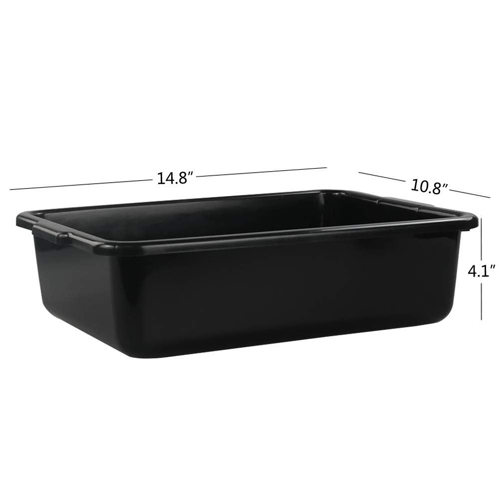 Fiazony Small 8 L Commercial Tote Box, Rectangle Utility Bus Tubs, 4-Pack, Black