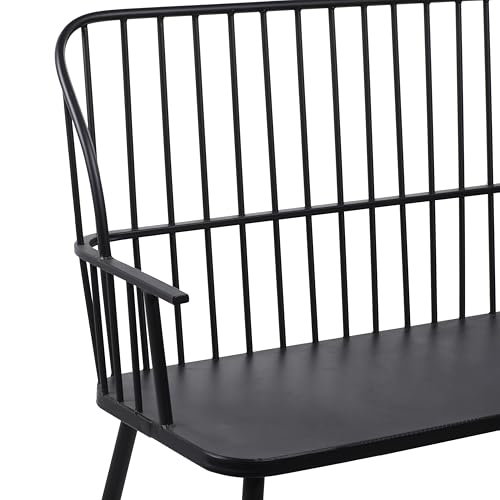 Deco 79 86945 Metal Outdoor Grill Style High Back Frame Patio Trestle Legs and Armrests, Bench 48" x 19" x 38", Black