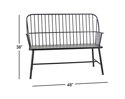 Deco 79 86945 Metal Outdoor Grill Style High Back Frame Patio Trestle Legs and Armrests, Bench 48" x 19" x 38", Black