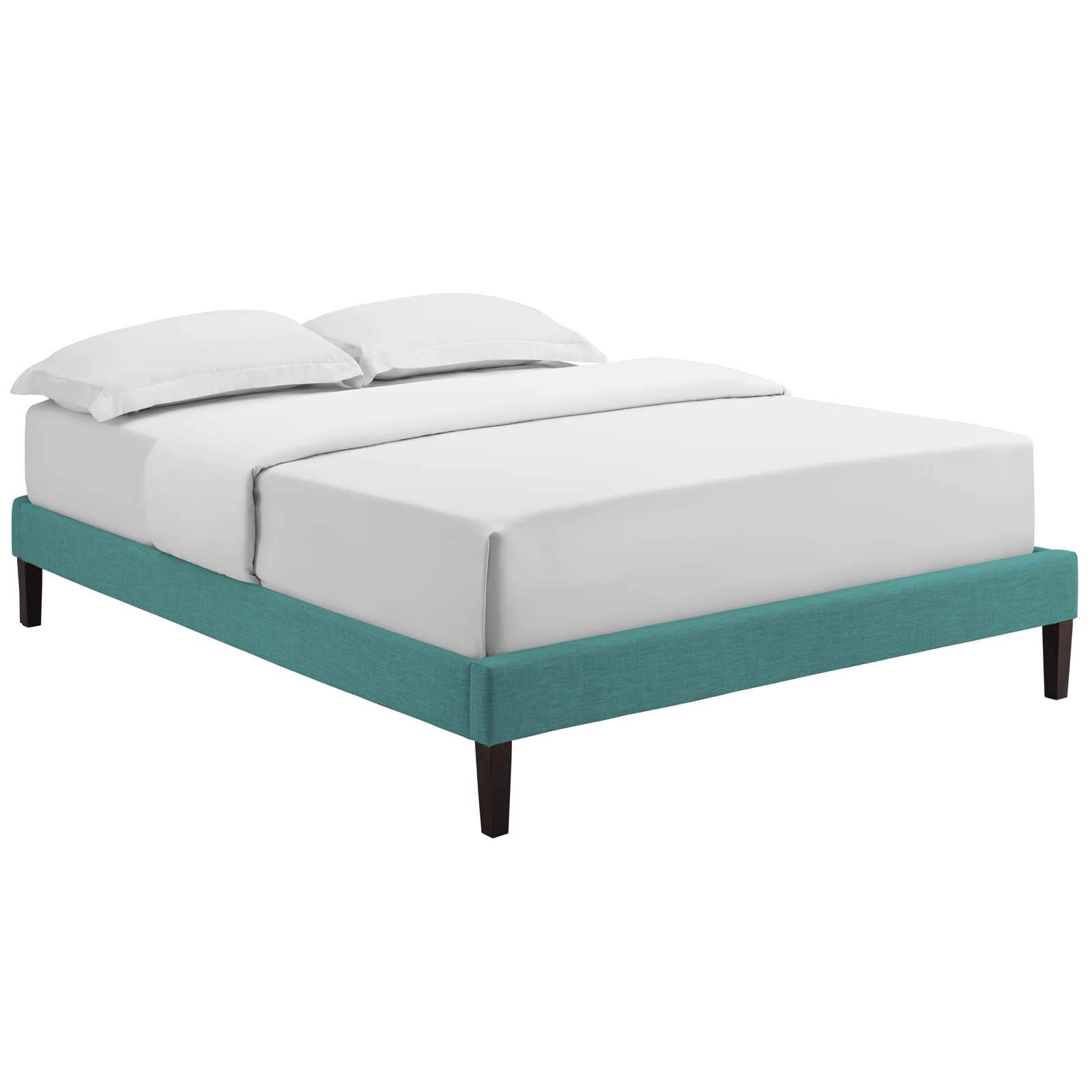 Modway Tessie Upholstered King Platform Bed Frame with Wood Slat Support in Teal