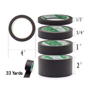 Black Masking Tape Painters Tape 1 1/2 3/4 2 inch x 33yds 4 Rolls Multi Size Adhesive Wide Thin Thick Skinny Bulk Multi Surface Use for Decorative Wall Art DIY