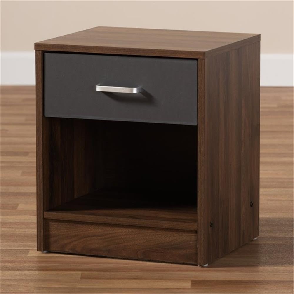 Baxton Studio Hansel Modern and Contemporary 1-Drawer Dark Brown and Dark Grey Finished Nightstand