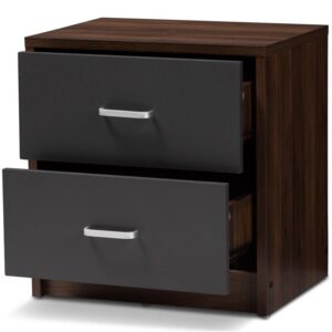 Baxton Studio Hansel Modern and Contemporary 2-Drawer Dark Brown and Dark Grey Finished Nightstand