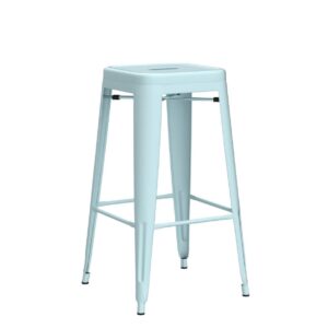 Furmax 30 Inches Metal Bar Stools Bar Height High Backless Stools Indoor Outdoor Stackable Kitchen Stools Set of 4 (Blue)