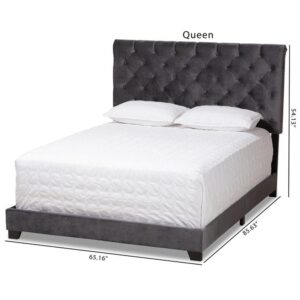 Baxton Studio Candace Luxe and Glamour Dark Grey Velvet Upholstered Queen Size Bed