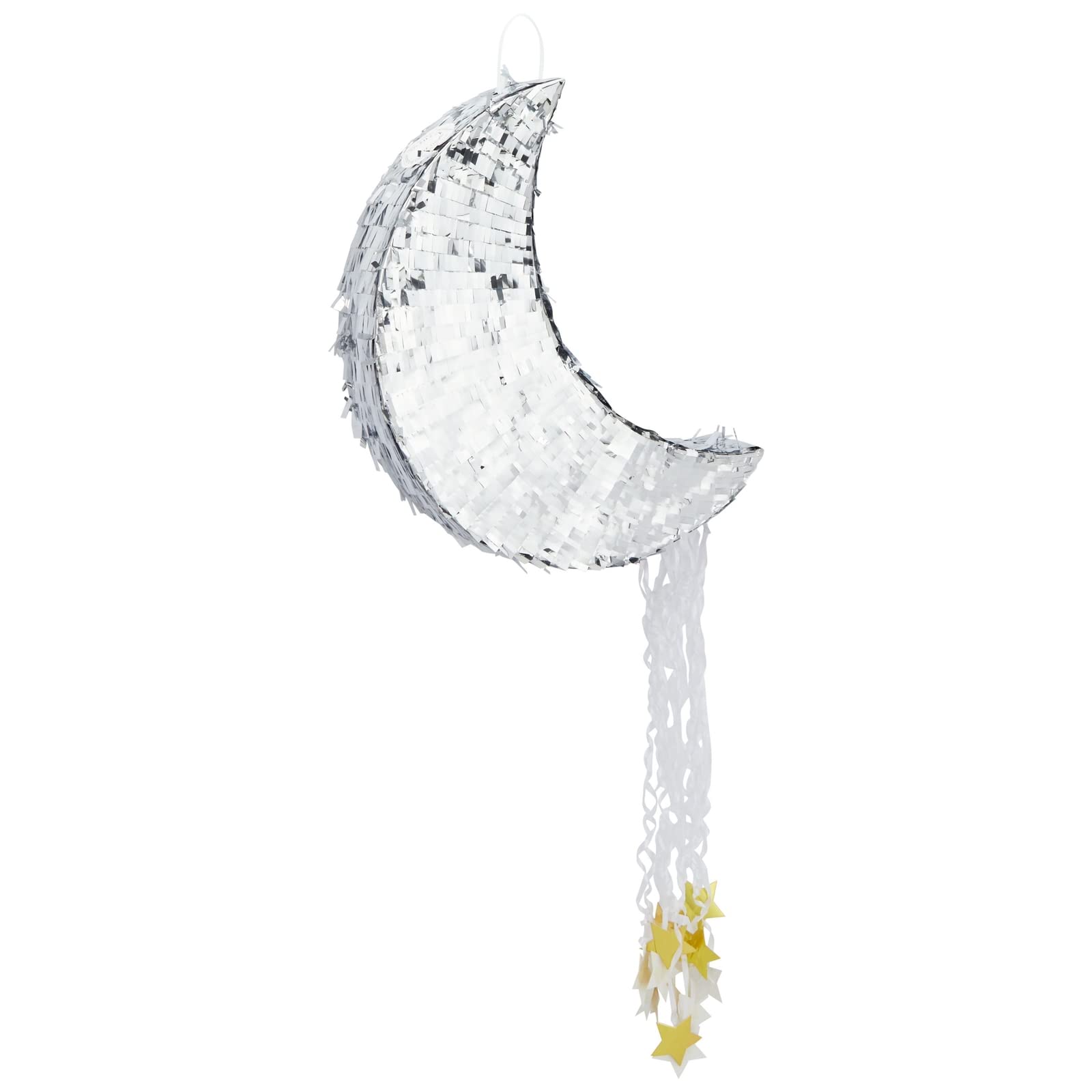 Juvale Pull String Moon Pinata for Twinkle Twinkle Little Star Birthday, Baby Shower Party Decorations (Silver Foil, 17x11x3 in)