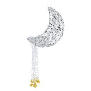 juvale pull string moon pinata for twinkle twinkle little star birthday, baby shower party decorations (silver foil, 17x11x3 in)