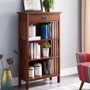 Leick Home 82262 Mission Mantel Height Bookcase with Slatted Sides and Top Drawer, Made with Solid Wood, for Living Rooms, Mission Oak Finish, Brownbronze