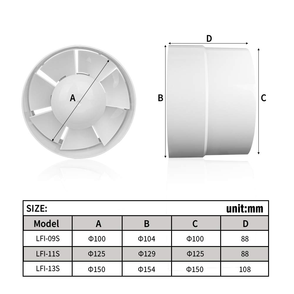 SAILFLO 4 Inch Inline Duct Fan 110V 12W for Bathroom Vent Room Basement Greenhouse Attic Kitchen (4"/100mm)