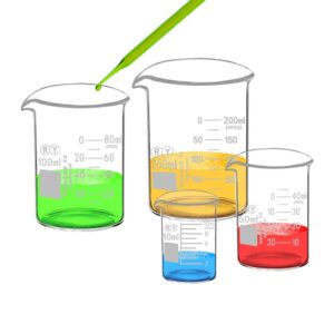 Glass Beakers Set Borosilicate Graduated Measuring Low Form Glass Beaker 4 Sizes 10ml 50ml 100ml 250ml