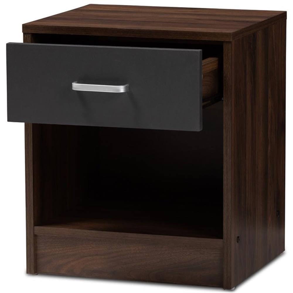 Baxton Studio Hansel Modern and Contemporary 1-Drawer Dark Brown and Dark Grey Finished Nightstand