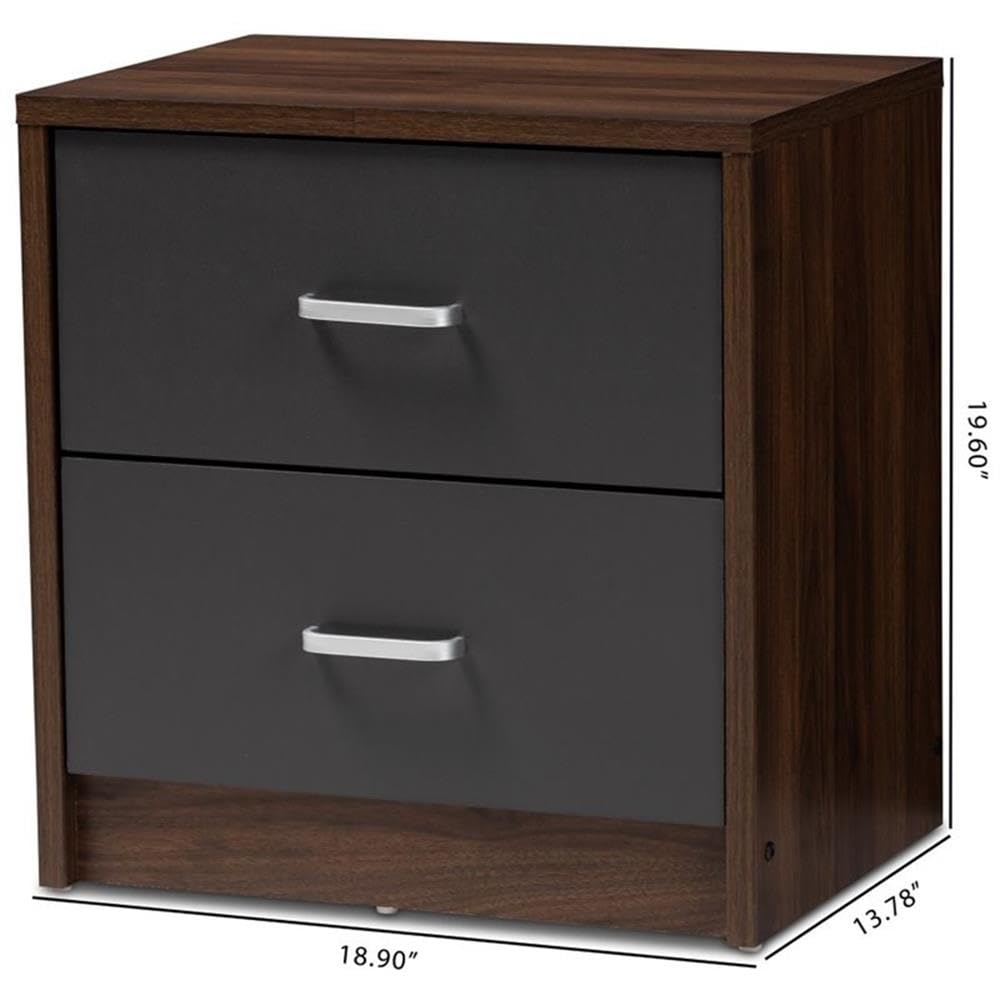 Baxton Studio Hansel Modern and Contemporary 2-Drawer Dark Brown and Dark Grey Finished Nightstand