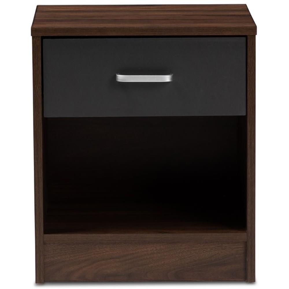 Baxton Studio Hansel Modern and Contemporary 1-Drawer Dark Brown and Dark Grey Finished Nightstand