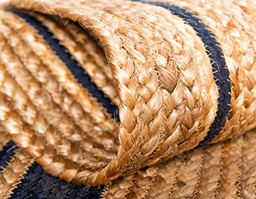 Unique Loom Braided Jute Collection Classic Quality Made Hand Woven with Coastal Design Area Rug, 6 ft x 9 ft, Natural/Navy Blue