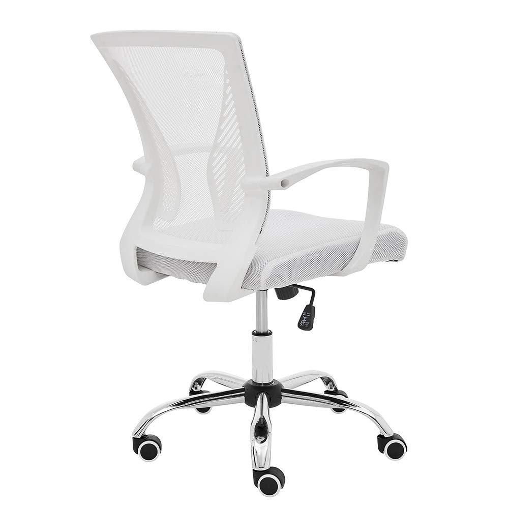 Modern Home Zuna Mid-Back Office Task Chair - Ergonomic Back Supporting Mesh Back Desk Chair (White/White)