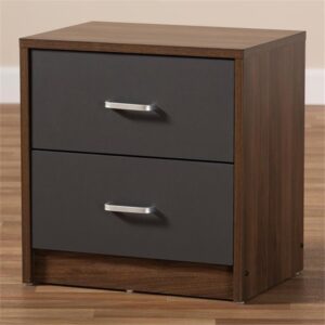 Baxton Studio Hansel Modern and Contemporary 2-Drawer Dark Brown and Dark Grey Finished Nightstand