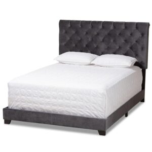 baxton studio candace luxe and glamour dark grey velvet upholstered queen size bed