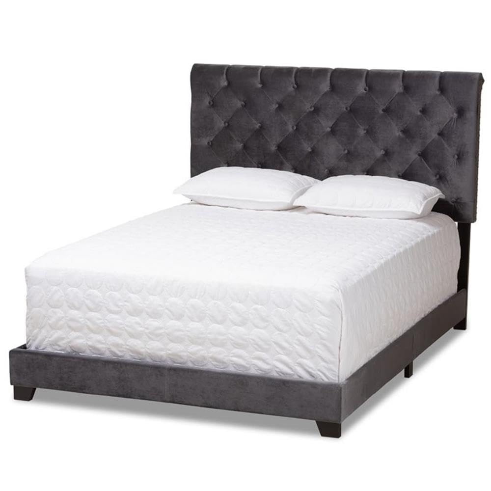 Baxton Studio Candace Luxe and Glamour Dark Grey Velvet Upholstered Queen Size Bed