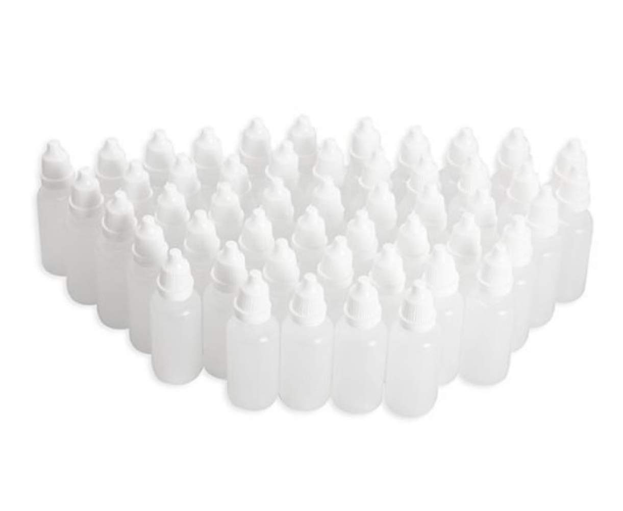 50 Pieces Empty Refillable Clear Plastic Dropper Bottles Squeezable Eye Liquid Sample Storage Container Vials with Plug and Screw Cap(30ml/1oz)