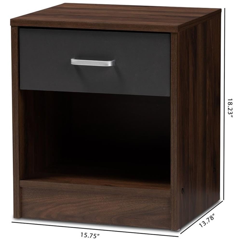 Baxton Studio Hansel Modern and Contemporary 1-Drawer Dark Brown and Dark Grey Finished Nightstand