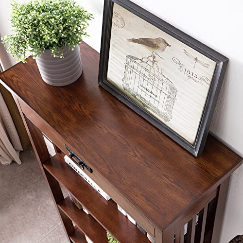 Leick Home 82262 Mission Mantel Height Bookcase with Slatted Sides and Top Drawer, Made with Solid Wood, for Living Rooms, Mission Oak Finish, Brownbronze