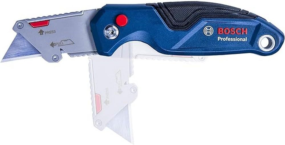 Bosch Professional Universal Folding Knife with Blade Compartment in Metal Handle (incl. Two Replacement Blades, in Blister Packaging) – Amazon Exclusive