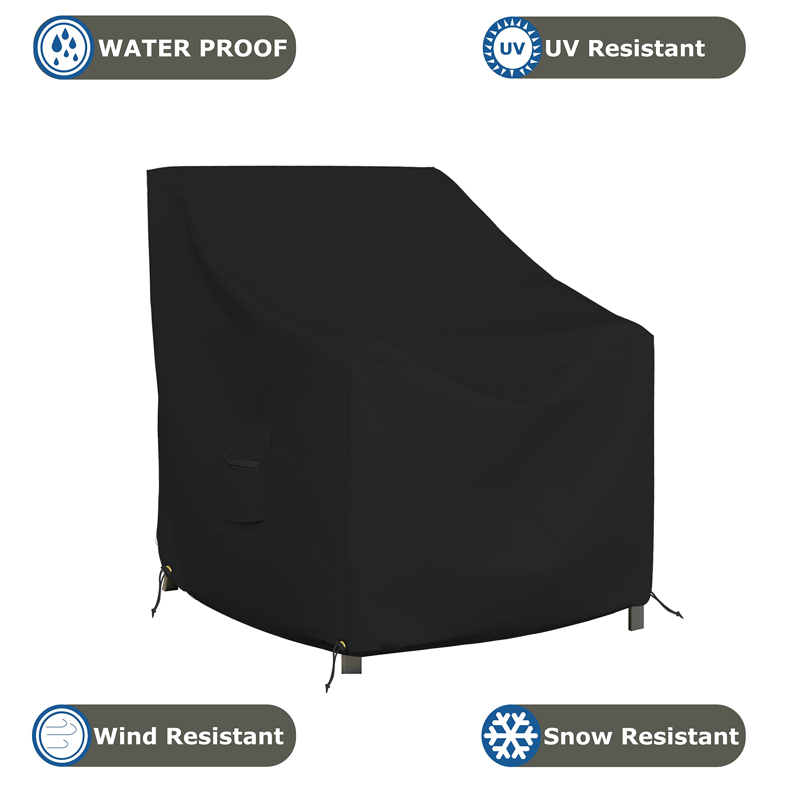 Covers & All Outdoor Chair Cover, 12 Oz Waterproof UV & Weather Resistant Patio Furniture Sofa Cover for Outdoor Outside Seating Lawn Garden, with Air Vents & Drawstrings (29”W x 30”D x 36”H, Black)